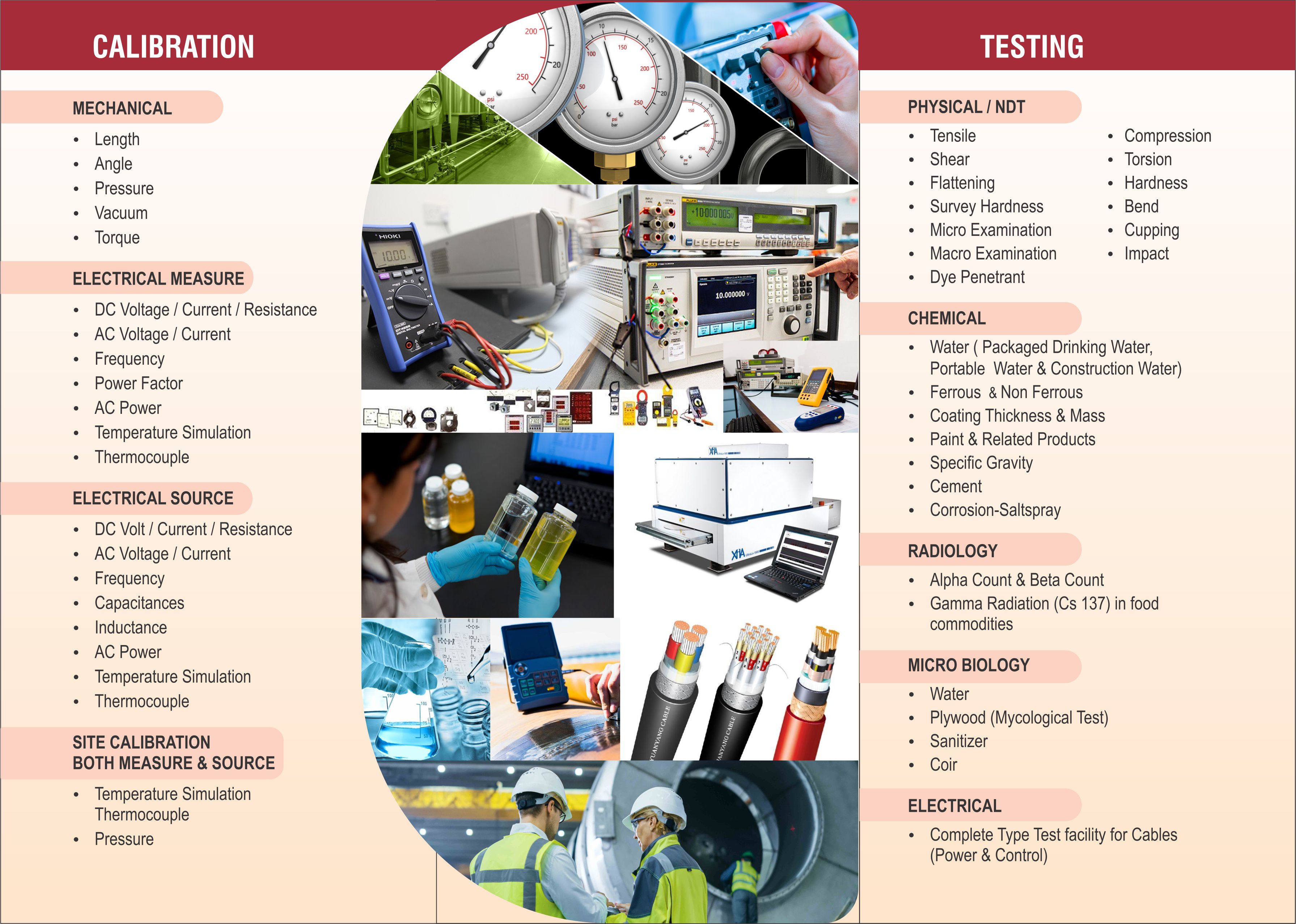 printed brochure about complete test calibration facility