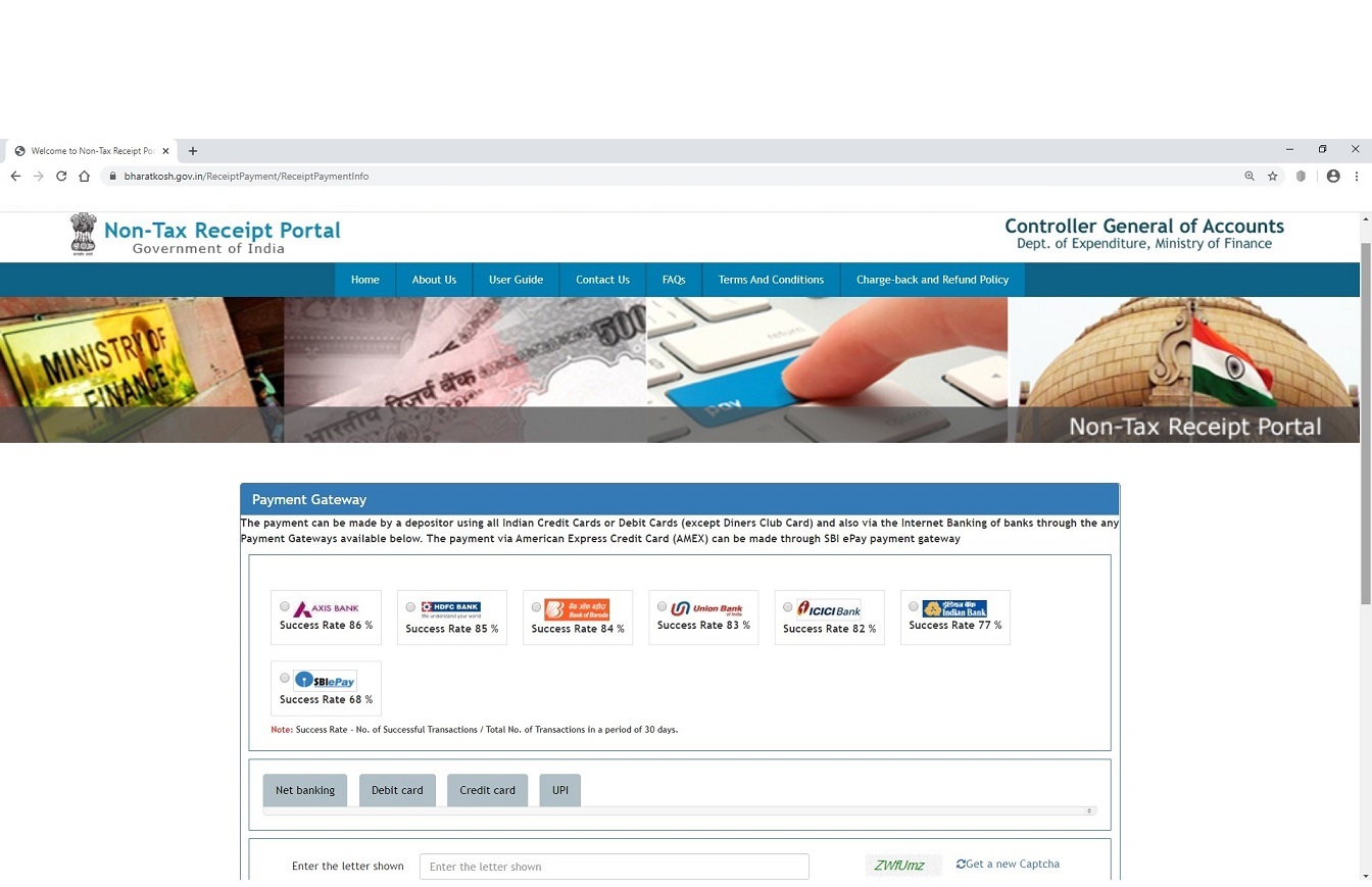 opt your payment mode and pay the charges through credit card debit card net banking